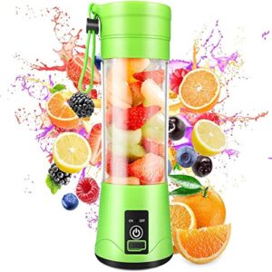 portable blender, 6-blade cutter ,handheld fruit squeezer smoothie blende, personal size blenders with usb rechargeable mini fruit juice mixer, mini juicer smoothie blender bottles travel 380ml (green)