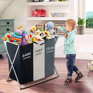 Laundry Hamper 3 Sections Laundry Basket Cloth Hamper Sorter storage Bin, Foldable Portable Waterproof Divided Large Dirty Clothes Basket for Bathroom Bedroom Home (Gray+Black+White)