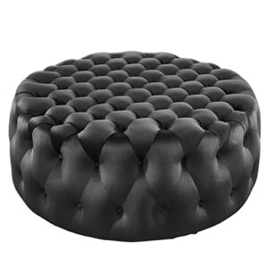 modway amour modern button tufted round velvet ottoman in black