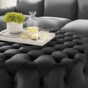 Modway Amour Modern Button Tufted Round Velvet Ottoman in Black