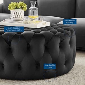 Modway Amour Modern Button Tufted Round Velvet Ottoman in Black