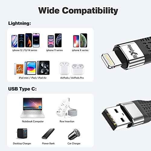 Rixmie Short USB A to Lightning Cable, [MFi Certified-13.5cm] 30W Fast Charging for 14 Pro/14/13/13 Pro/12 Pro Max/12/11/11 Pro/X/XS, AirPods, iPad Pro Air Mini, MacBook (Not Work with DAC)- Black