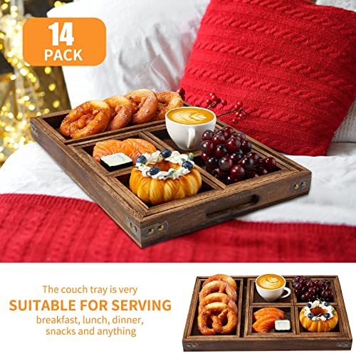 2 Set of 14 Pcs Wooden Serving Trays with Handle Rectangular Nesting Multipurpose Trays Decorative Rustic Ottoman Tray Coffee Table Tray Sofa Couch Tray Wood Serving Platters for Breakfast in Bed