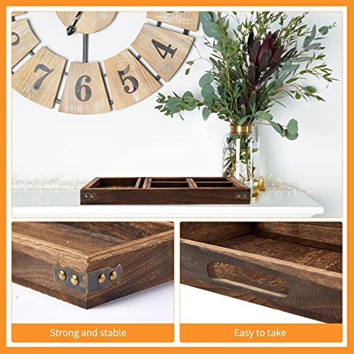 2 Set of 14 Pcs Wooden Serving Trays with Handle Rectangular Nesting Multipurpose Trays Decorative Rustic Ottoman Tray Coffee Table Tray Sofa Couch Tray Wood Serving Platters for Breakfast in Bed