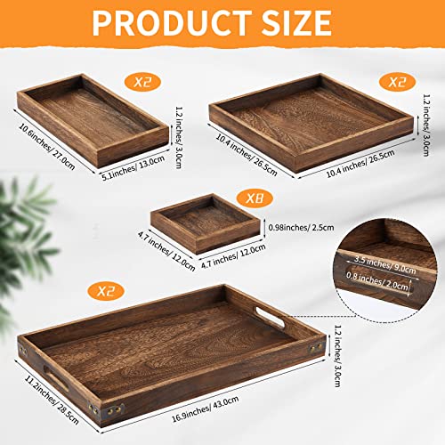 2 Set of 14 Pcs Wooden Serving Trays with Handle Rectangular Nesting Multipurpose Trays Decorative Rustic Ottoman Tray Coffee Table Tray Sofa Couch Tray Wood Serving Platters for Breakfast in Bed