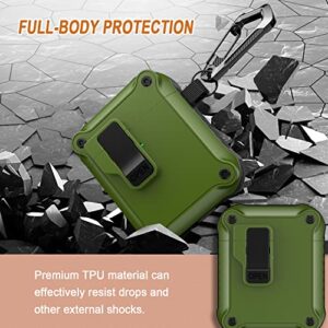 RFUNGUANGO Airpods 2nd & 1st Generation Case Cover Automatic Pop-up with Secure Lock Clip, Full-Body Shockproof Hard Protective Cover with Keychain - Olive Green