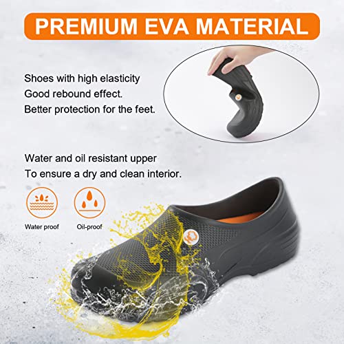 Non Slip Waterproof Clogs Shoes for Men, Zapatos para trabajar en Restaurante de Hombre Standing All Day Comfortable Nurse and Chef Shoes for Men, Men's Oil-Proof Work Shoes for Food Service Black