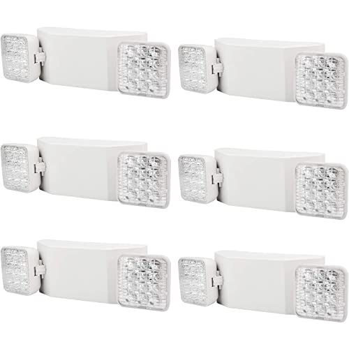 Pendtlit Commercial Emergency Light, UL Certified, White Emergency Light Fixture with 2 LED Square Heads Adjustable & Backup Batteries Exit Lighting（6Pack）