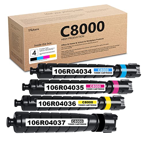 Versalink C8000 Toner Cartridge Set - DRAWN 4 Pack 106R04037 106R04034 106R04035 106R04036 Toner Replacement for Xerox Versalink C8000 Printer (BK/C/M/Y)