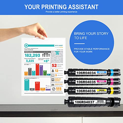 Versalink C8000 Toner Cartridge Set - DRAWN 4 Pack 106R04037 106R04034 106R04035 106R04036 Toner Replacement for Xerox Versalink C8000 Printer (BK/C/M/Y)