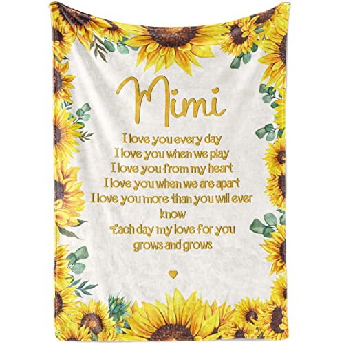 InnoBeta Mimi Sunflower Throw Blanket - Mimi Gifts for Grandma - Flannel Blankets Gift for Mimi on Mother's Day, Christmas, Birthday, or Thanksgiving - 50" x 65"