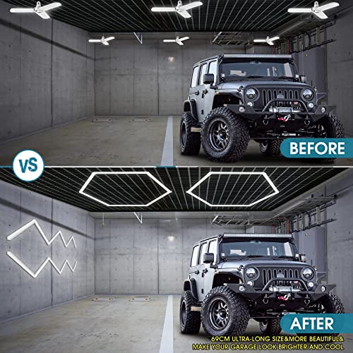 Ultra-Long 70CM 12-Pack Hexagonal LED Garage Light: 210W 21600 Lumens Car Detailing Shop Light, DIY Splicing Ceiling & Wall Decor Lights, for Workshop Basement Gym Warehouse Gaming Room