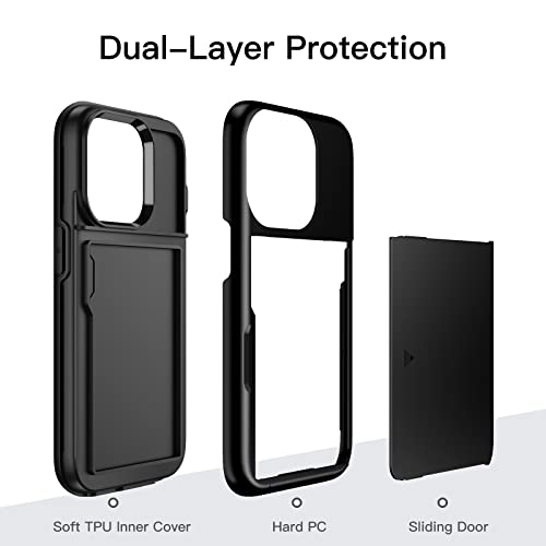 JETech Wallet Case for iPhone 14 Pro 6.1-Inch (NOT for iPhone 14 Pro Max 6.7-Inch) with Card Holder, Dual Layer Shockproof Protective Phone Cover, Sliding Hidden Slot (Black)