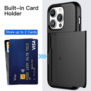 JETech Wallet Case for iPhone 14 Pro 6.1-Inch (NOT for iPhone 14 Pro Max 6.7-Inch) with Card Holder, Dual Layer Shockproof Protective Phone Cover, Sliding Hidden Slot (Black)