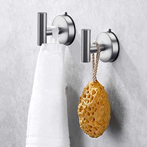 DGYB Large Suction Cup Hooks for Shower Set of 2 Brushed Nickel Towel Hooks for Bathrooms Stainless Steel Suction Shower Hooks for Inside Shower 15 Lb Removable Wall Hooks for Hanging Heavy Duty