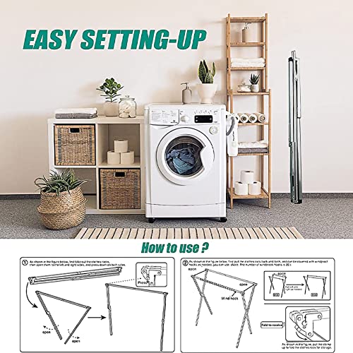 NIUTA 59 inches Drying Rack Clothing, Stainless Steel Clothes Drying Rack Intdoor, Collapsible Drying Rack, X150