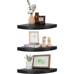 scunda black corner shelves, concealed bracket black floating corner shelf, wooden corner floating shelves for bedroom, living room, kitchen, bathroom(3-pack)