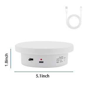 ComXim Rotating Display Stand Turntable 5.1in Diameter Load-bearing 11.02lb Type-C Power Supply for Photography Product, 3D Scanning, Display Shoes (13cm White)