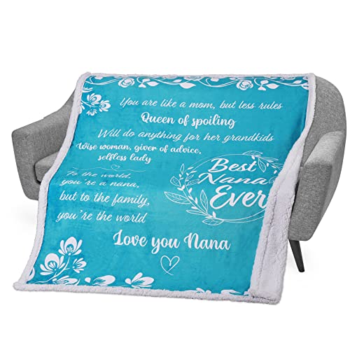 Best Nana Ever Blanket Gift for Nana - Wonderful Blankets for Granny with Thick Double Layered Fleece and Sherpa Blanket Fabric | Wholesome I Love You Nana Gifts from grandchildren Teal 50x60