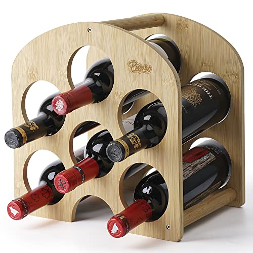 Piopro Countertop Wine Rack, 6 Wine Bottle Holder, Portable Wine Holder Stand, Small Wine Rack, Wooden Wine Storage, Wine Organizer for Cabinet, Table Top