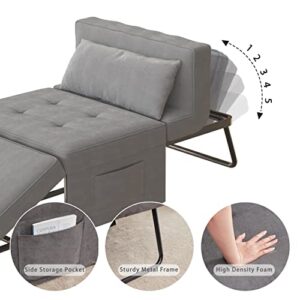 Iroomy Sofa Bed Sleeper Chair with Pillow, Convertible 4 in 1 Multi-Function Adjustable Recline Linen Guest and Folding Multifunctional Ottoman Foldable Bed for Small Spaces (Dark Grey)