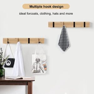 Uwchuan Coat Hooks Wall Mounted, Wooden Bamboo Wall Hooks with 4 Standard Retractable Hooks, Space-Saving Hat Key Hook Rack for Entryway, Hallway, Bathroom, Living Room, Bedroom (Wooden)