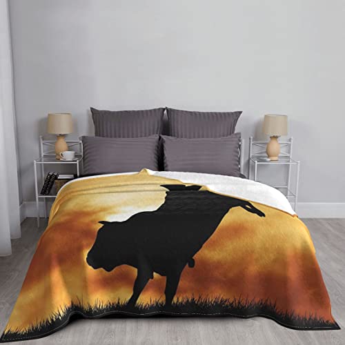 Western Cowboy Bull Rider at Sunset Ultra Soft Fleece Blanket Warm Sofa & Bed Blanket for All Seasons 60"x50"