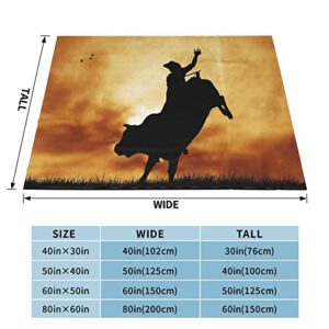 Western Cowboy Bull Rider at Sunset Ultra Soft Fleece Blanket Warm Sofa & Bed Blanket for All Seasons 60"x50"