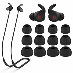 Strap Ear Tips Kit Compatible with Beats Fit Pro, Anti-Lost Soft Silicone Lanyard Neck Rope Cord Lease Replacement Gel Eartips Skin Accessories Compatible with Beats Fit Pro - Black