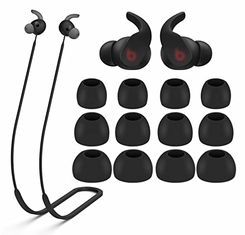 Strap Ear Tips Kit Compatible with Beats Fit Pro, Anti-Lost Soft Silicone Lanyard Neck Rope Cord Lease Replacement Gel Eartips Skin Accessories Compatible with Beats Fit Pro - Black