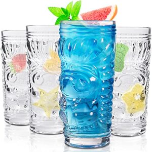 gusnilo hurricane glasses 14oz tiki cups tiki glasses clear cocktail glasses crystal tiki glasses for cocktails tiki mug suitable for families party and bars,modern barware drinkware 4pcs