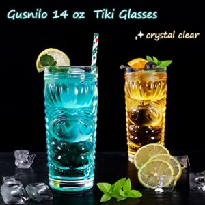 Gusnilo Hurricane Glasses 14oz Tiki Cups Tiki Glasses Clear Cocktail Glasses Crystal Tiki Glasses for Cocktails Tiki Mug Suitable for Families Party and Bars,Modern Barware Drinkware 4PCS