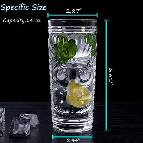 Gusnilo Hurricane Glasses 14oz Tiki Cups Tiki Glasses Clear Cocktail Glasses Crystal Tiki Glasses for Cocktails Tiki Mug Suitable for Families Party and Bars,Modern Barware Drinkware 4PCS