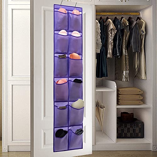 ANIZER Hanging Storage Organizer Over the Door Shoes Organizer Kids Shoe Rack with 12 Large Fabric Pockets for Closet Shoe Holder Hanger (PURPLE)