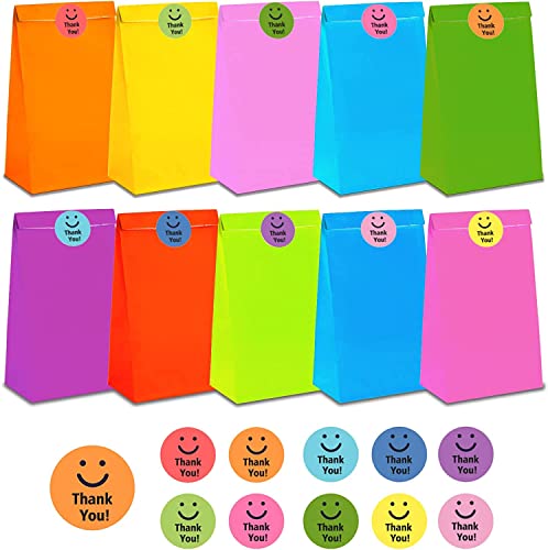 20 Pack Paper Party Favor Bags, Colorful Wrapped Kraft Bags with 20 stickers Candy Treat Bags Gift Bags Bulk for Kids Birthdays, Wedding, Baby Showers, DIY Crafts, Christmas, Easter (13x8x24cm)