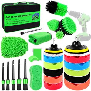 aucurwen 29pcs car detailing brush set, car detailing kit, auto detailing drill brush set, car polishing & buffing pads kit, car cleaning wash kit for interior, exterior, wheels, carpet, bathroom