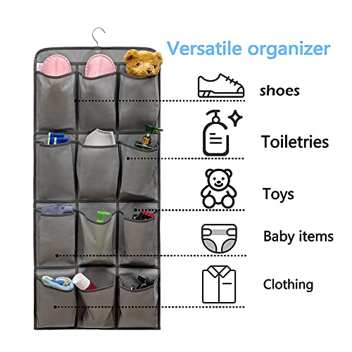 ANIZER Dual Sided Hanging Shoe Organizer for Closet with 24 Large Pockets Hanging Shoe Rack Holder with Rotating Hanger (GREY)