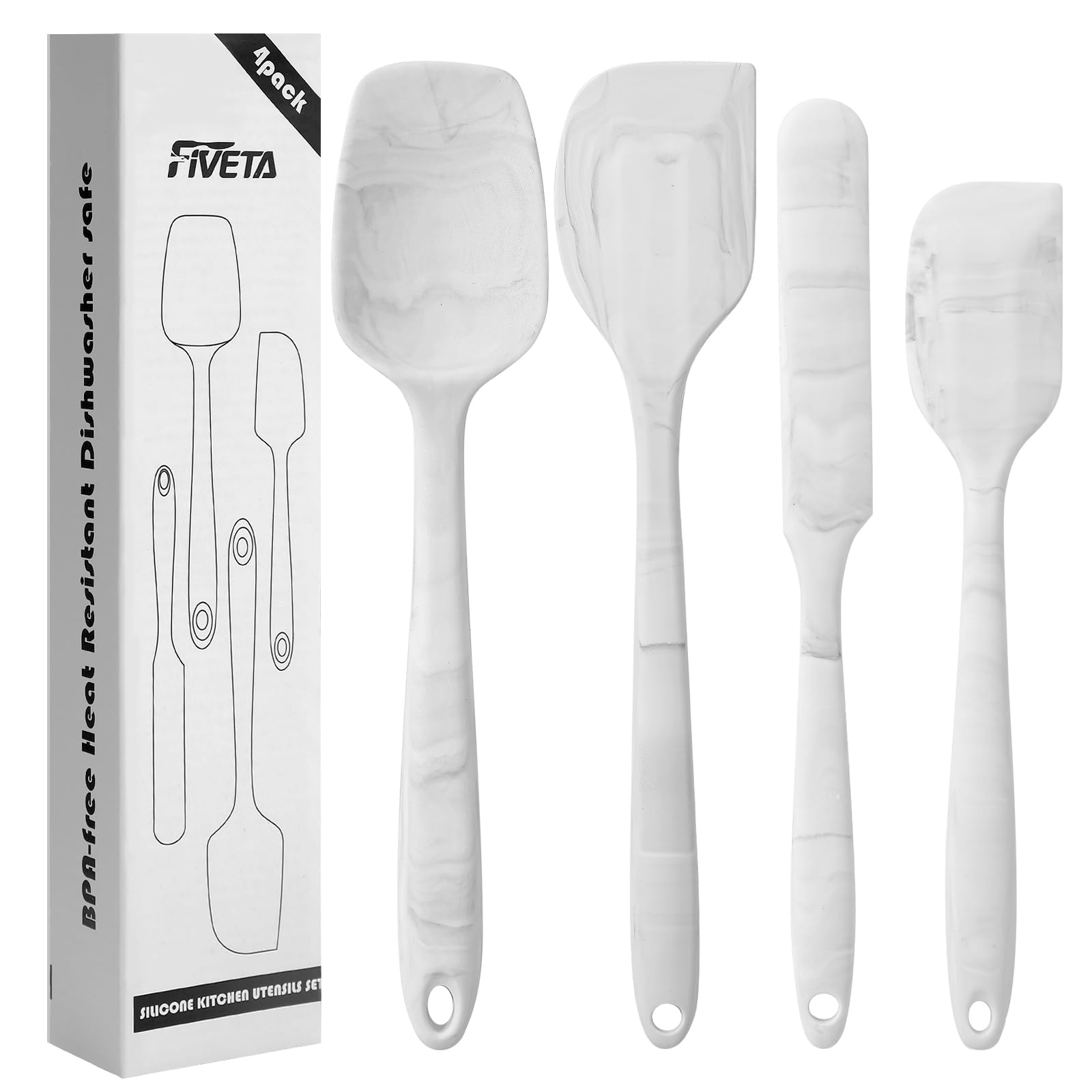 FIVETAS Food Grade Silicone Rubber Spatula Set for Baking,Cooking.High Heat Resistant Non Stick,Dishwasher Safe,Stainless Steel Core Handle,BPA-Free,Marbling set of 4