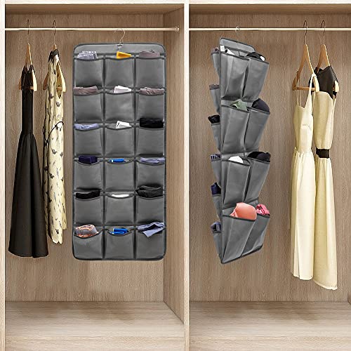 ANIZER Dual Sided Hanging Closet Organizer Shoe Rack Holder with 26 Large Pockets (Grey)