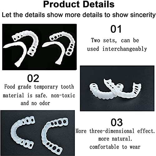 2 Pairs of Instant Veneer Dentures for Men and Women, Customizable Temporary Dentures, Perfect Braces and whitening Replacements, Protect Your Teeth and regain a Confident Smile Multicolor