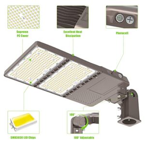 OPENLUX UL Listed 320W LED Parking Lot Light with Photocell 48000LM LED Shoebox Pole Lights Slip Fit Mount Flood Lights 5000K IP65 Outdoor Street Court Commercial Lighting AC 100-277V