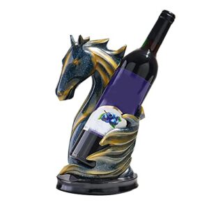 artpaul wine bottle holder wine racks tabletop horse statue wine bottle stand horse wine rack decoration wine decor for kitchen bar horse sculpture horse decor gifts (blue)