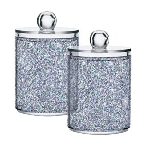 alaza 2 pack qtip holder dispenser silver glitter bathroom organizer canisters for cotton balls/swabs/pads/floss,plastic apothecary jars for vanity