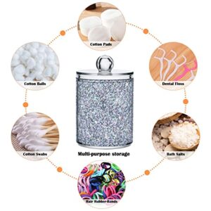 ALAZA 2 Pack Qtip Holder Dispenser Silver Glitter Bathroom Organizer Canisters for Cotton Balls/Swabs/Pads/Floss,Plastic Apothecary Jars for Vanity