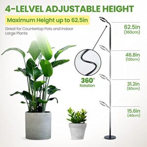 Full Spectrum Plant Grow Light, LED Halo Growing Lights with Stand, 63-inch Height Adjustable for Large Tall Small Plants, Automatic Timer, USB Charger Dimmable Growth Floor Lamp for Indoor