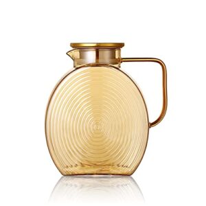 77oz Large Glass Water Pitcher with Gold Lid for Fridge Wide Handle Coffee Carafe for Party Water Jug Lemonade Iced Tea Jug Juice Sun Tea Jar for Drinks 2.2L