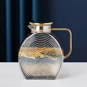 77oz Large Glass Water Pitcher with Gold Lid for Fridge Wide Handle Coffee Carafe for Party Water Jug Lemonade Iced Tea Jug Juice Sun Tea Jar for Drinks 2.2L