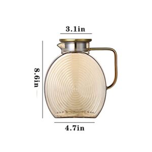 77oz Large Glass Water Pitcher with Gold Lid for Fridge Wide Handle Coffee Carafe for Party Water Jug Lemonade Iced Tea Jug Juice Sun Tea Jar for Drinks 2.2L