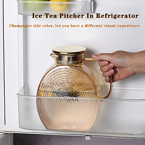 77oz Large Glass Water Pitcher with Gold Lid for Fridge Wide Handle Coffee Carafe for Party Water Jug Lemonade Iced Tea Jug Juice Sun Tea Jar for Drinks 2.2L