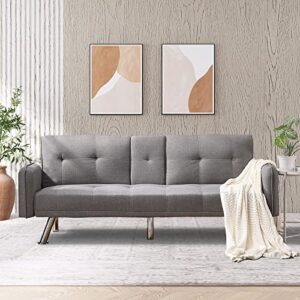 SoarFlash Twin Size Convertible Futon Sofa Bed Modern Loveseat Sofa for Living Room,Bedroom Upholstery Fabric Sleeper with Armrest and 2 Cup Holder,Light Grey